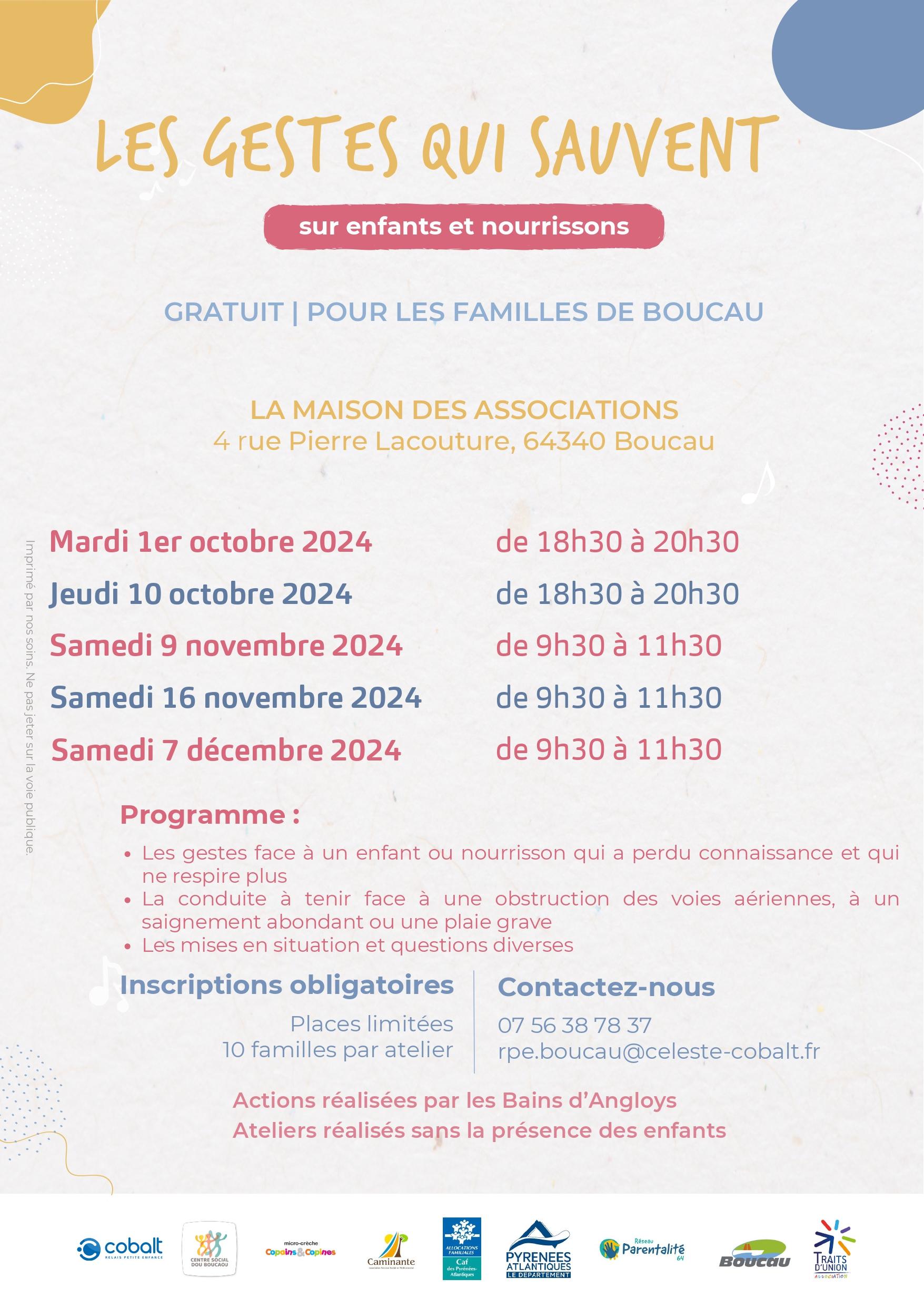 LES GESTES QUI SAUVENT SUR ENFANTS ET NOURISSONS – Mairie de Boucau